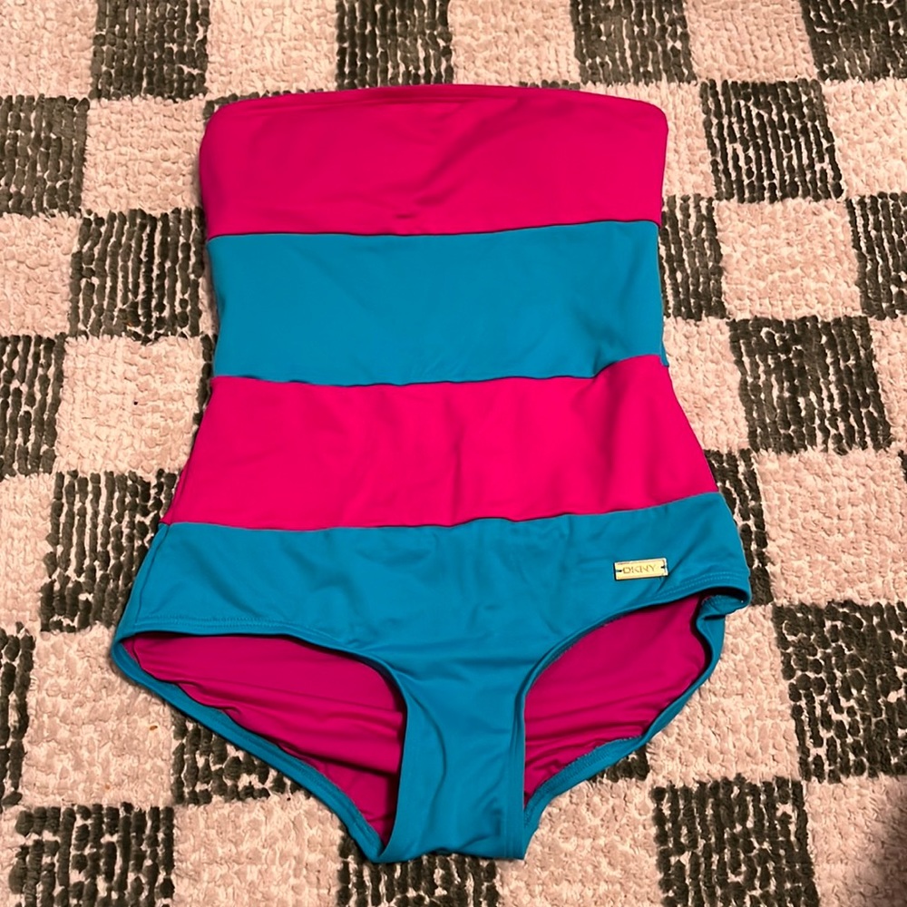 Dkny Pink And Turquoise Colorblock Bathing Suit - Gem